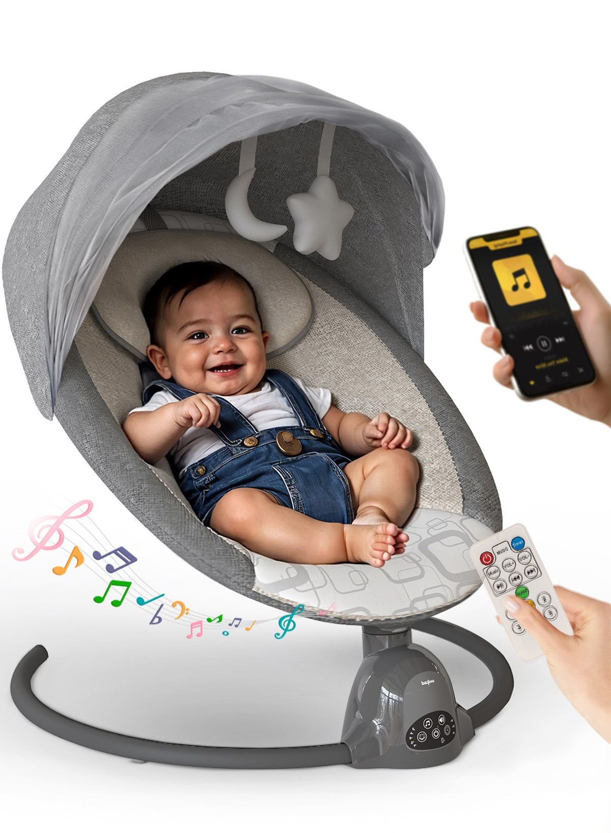 BAYBEE Electric Baby Rocker with 5 Sway Speeds, Remote Control Music ...