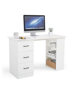 Generic Computer Desk Office Desk White Desk with Drawers 115cm Wooden ...