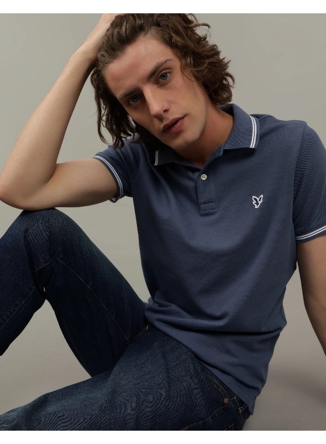 American Eagle Collar Line Logo Detail Short Sleeve Polo Shirt | Best ...
