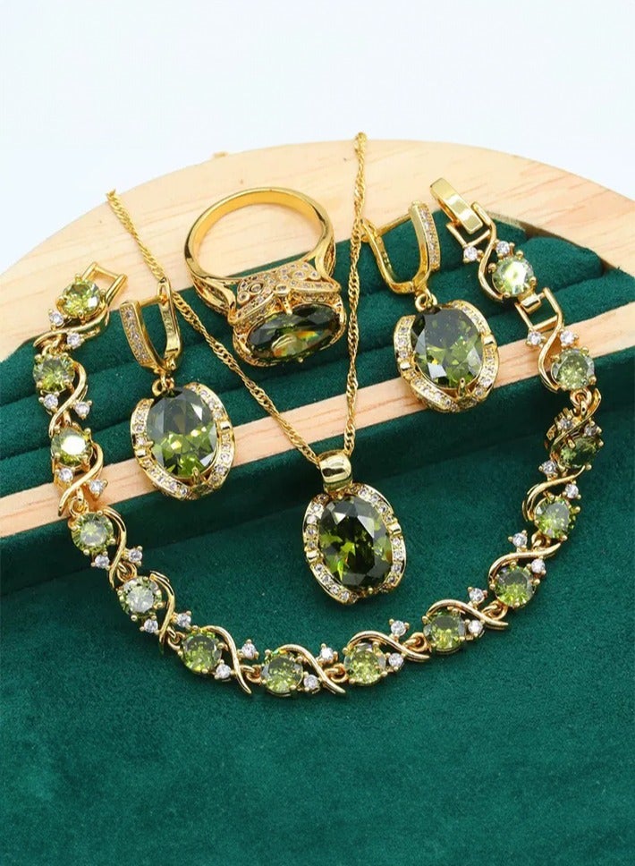 Generic Luxury Green Zircon Women's Jewelry Set - 4 Pieces, Elegant and ...