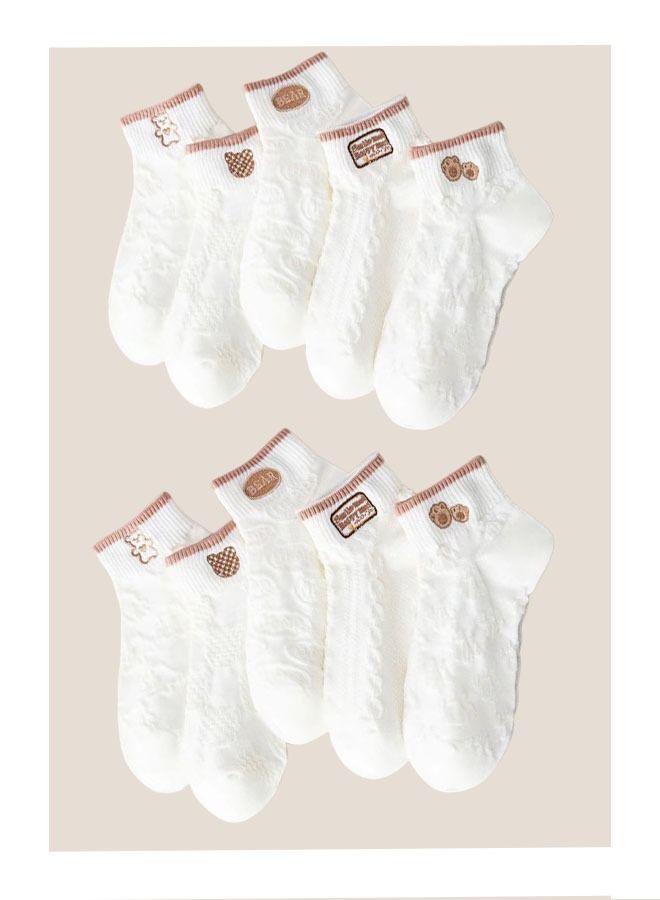 ZCM-HAPPY 10 Pairs women's spring pure white socks cartoon jacquard low ...