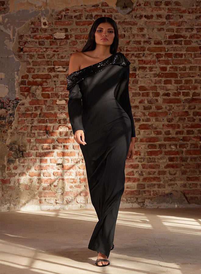 trendyol Black Body-fitting Asymmetric Collar Single Sleeve Woven ...