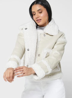 TOPSHOP Contrast Fur Detail Zipped Coat KSA | Riyadh, Jeddah