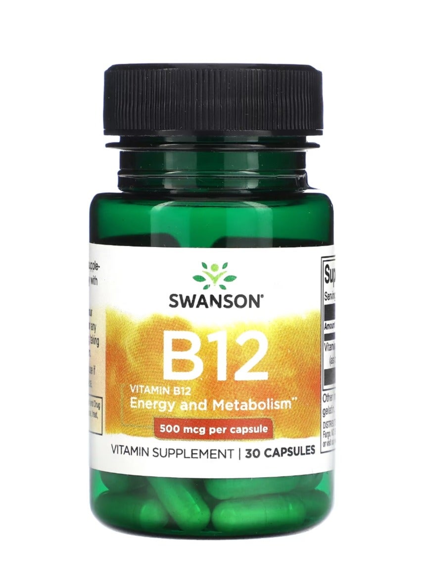 SWANSON Vitamin B12 500 mcg 30 Capsules | Best Price KSA | Riyadh, Jeddah