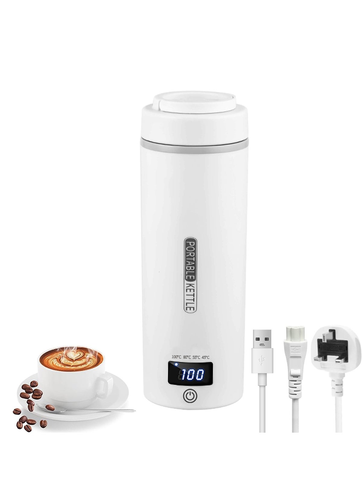 Perfin Portable Electric Kettle with USB Charging, 500ml Thermos Cup ...