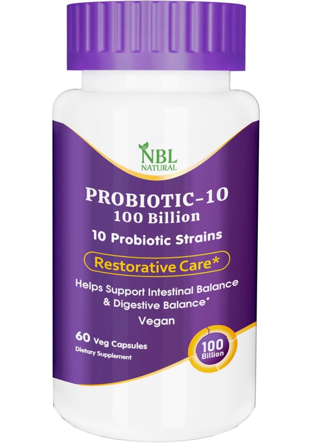 NBL Natural Probiotic-10, 100 Billion, with 10 Probiotics Strains, 60 ...
