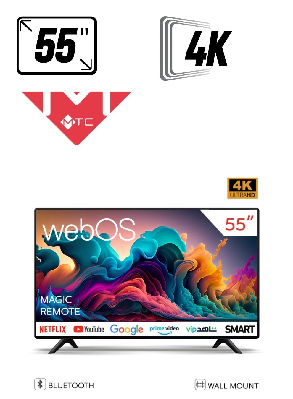 MTC Smart Screen - 55 Inches - WebOS - 4K UHD - with Magic Remote and ...