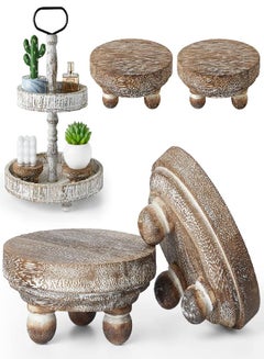 Yalikop Set of 4 Mini Wood Risers for Decor Round Wooden Riser Small ...