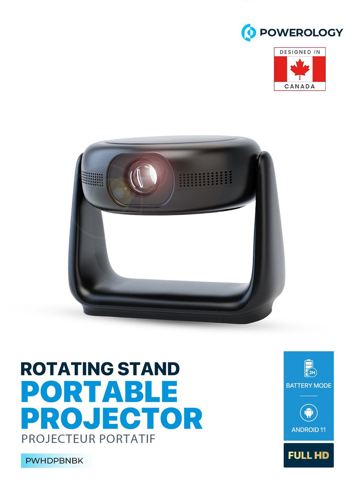 Powerology Portable Projector with Rotating Stand / 300 Ansi Lumens ...