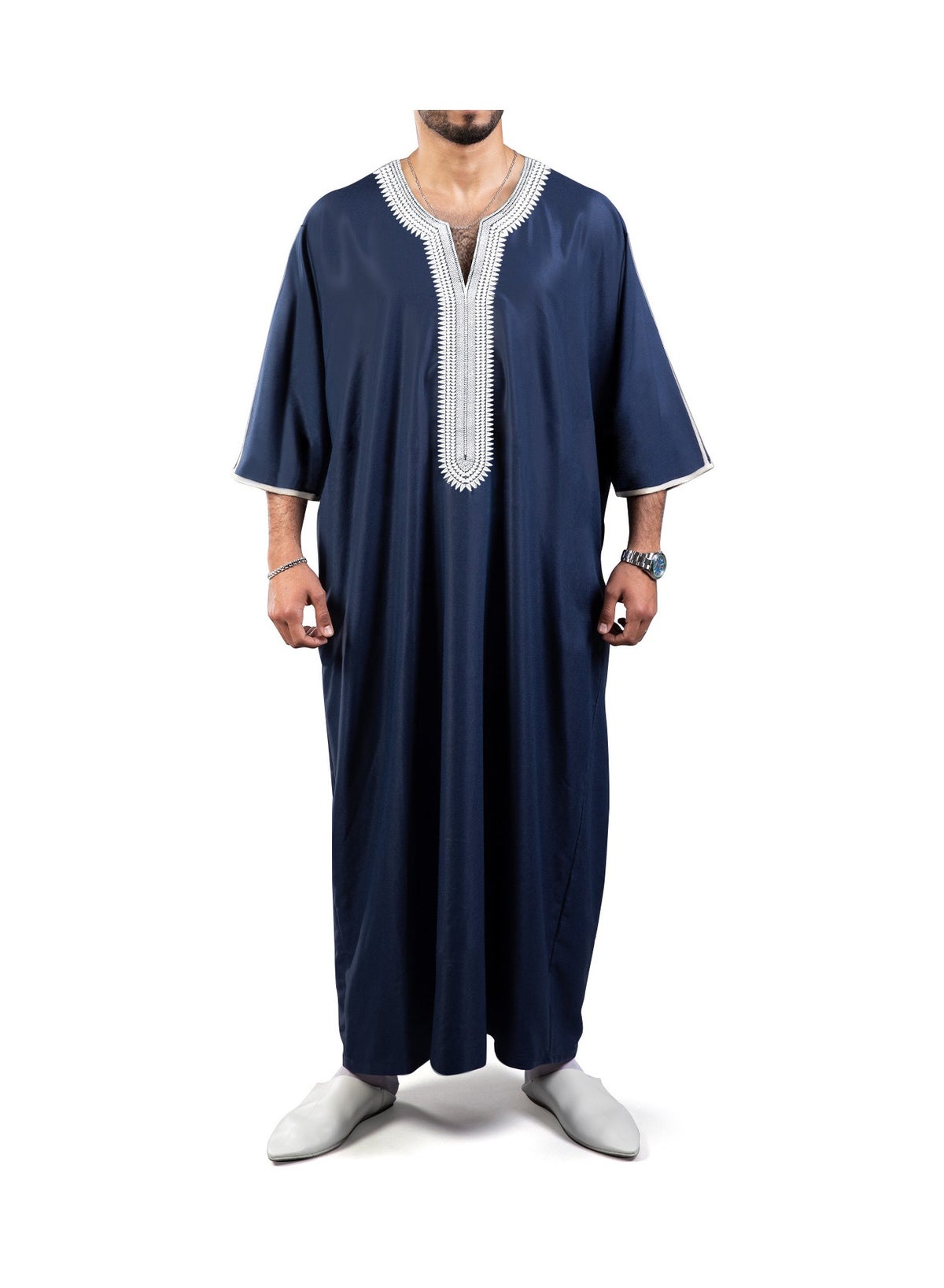 xozgdovg Mid-sleeve embroidery national style Moroccan men's robes plus ...
