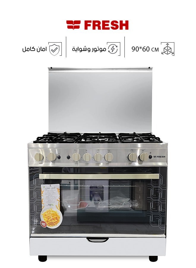 Fresh Gas Oven - 5 Burners - 90*60 CM - Full Safety - Matte Stainless ...