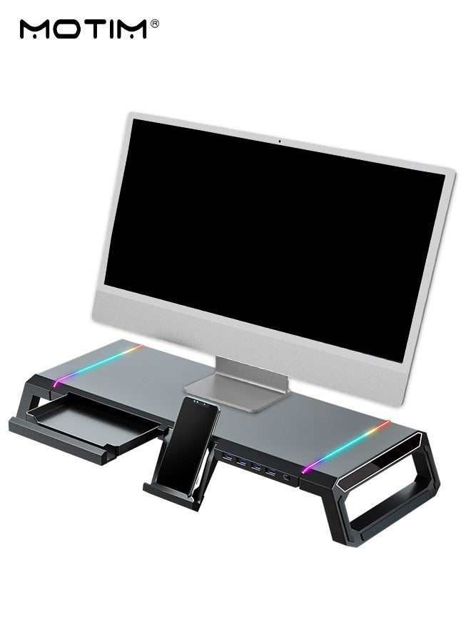 Motim RGB Gaming Computer Monitor Stand with 4 USB 3.0 Hub, Foldable ...