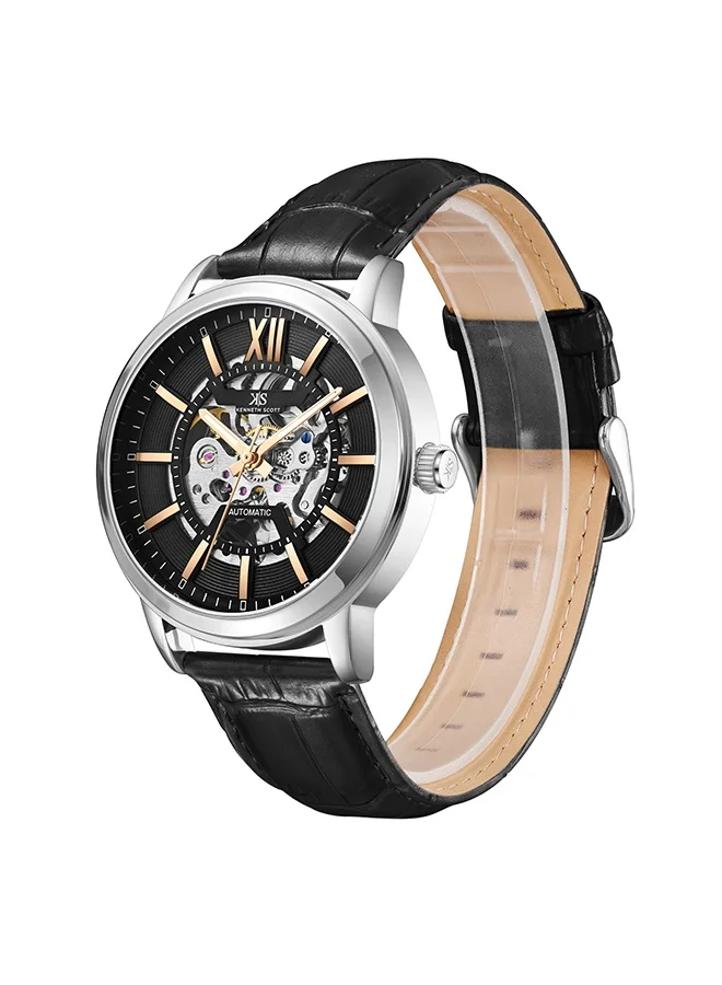 KENNETH SCOTT Black Leather Automatic Watch K24323-SLBBK - 43.5 mm for ...