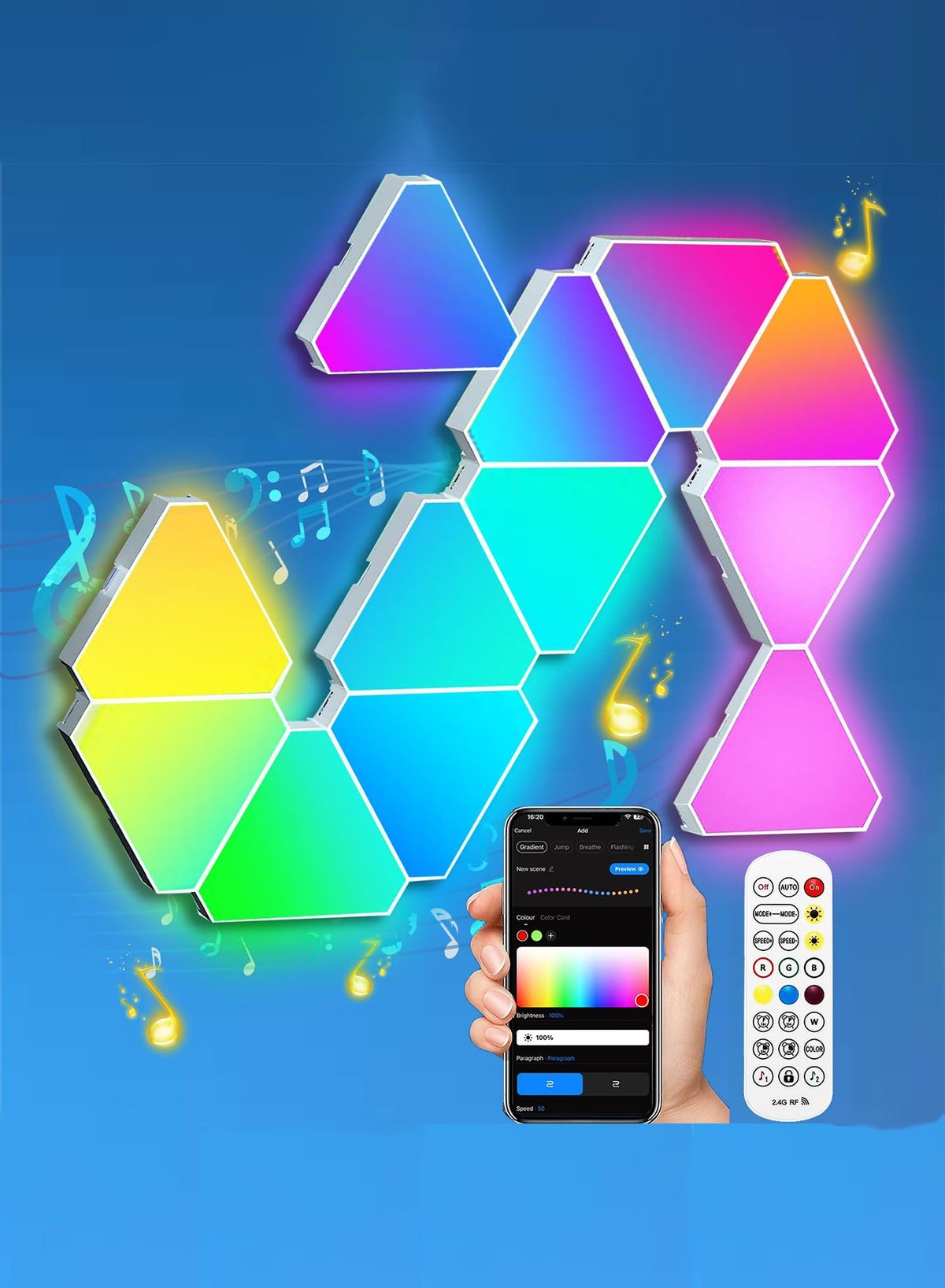 Bukela RGB Triangle LED Gaming Lights: 12-Pack Wall Panels with Music ...