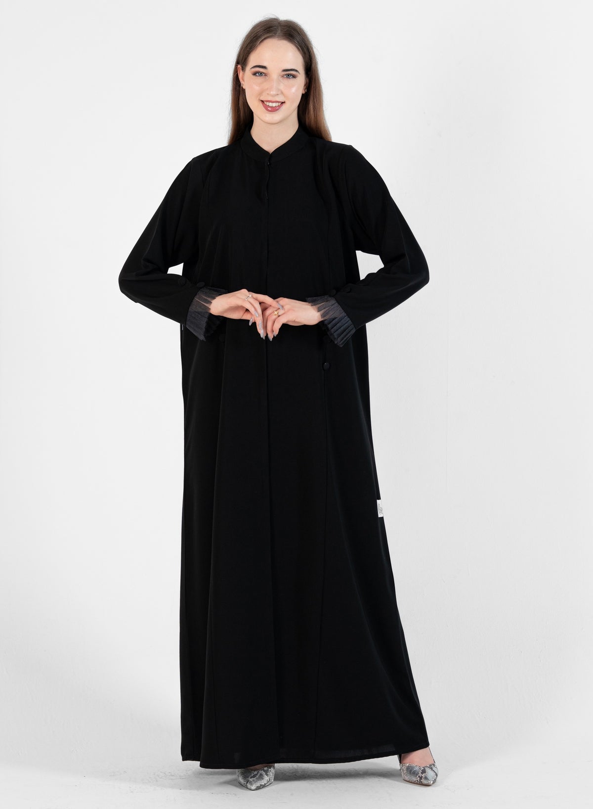 Rosette Abaya Abaya with Button style and pleated design on sleeves ...