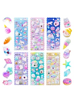 Excefore 6 Sheets Large Kawaii Thick Puffy Stickers 3D Puffy Jelly ...