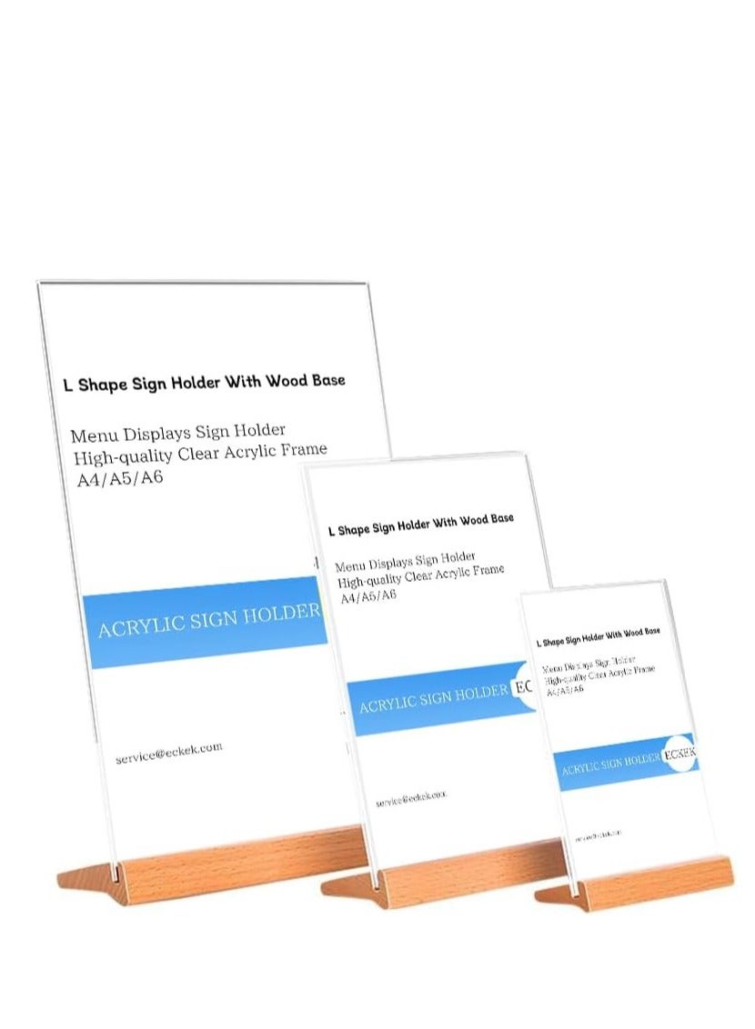 Eckek Eckek Acrylic Sign Holder A4/A5/A6 Menu Displays T/L Shape, Wood ...