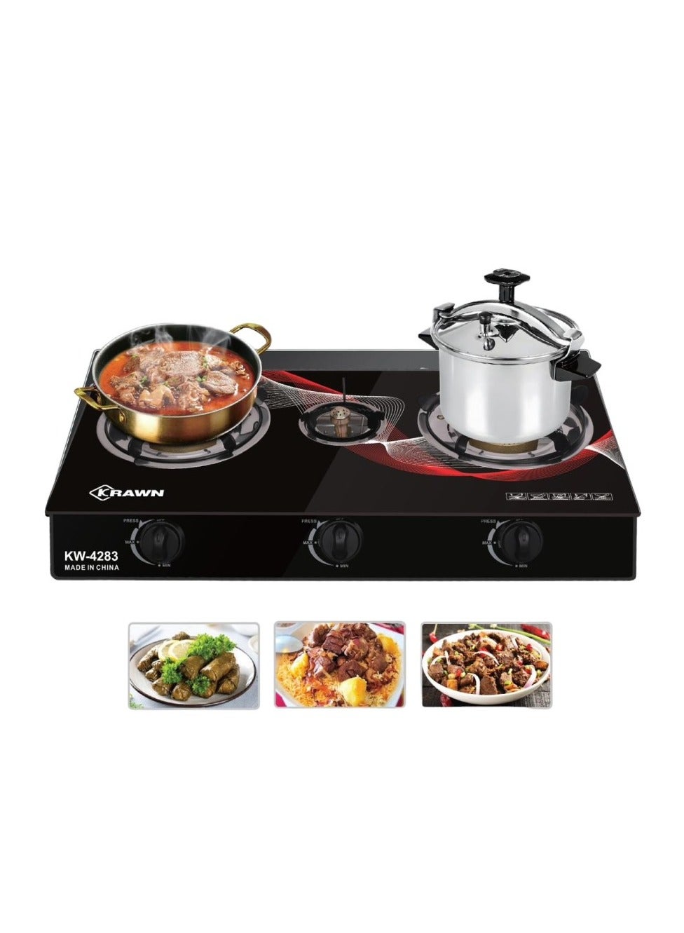 KRAWN 3 Burner Glass Top Gas Stove | Best Price KSA | Riyadh, Jeddah