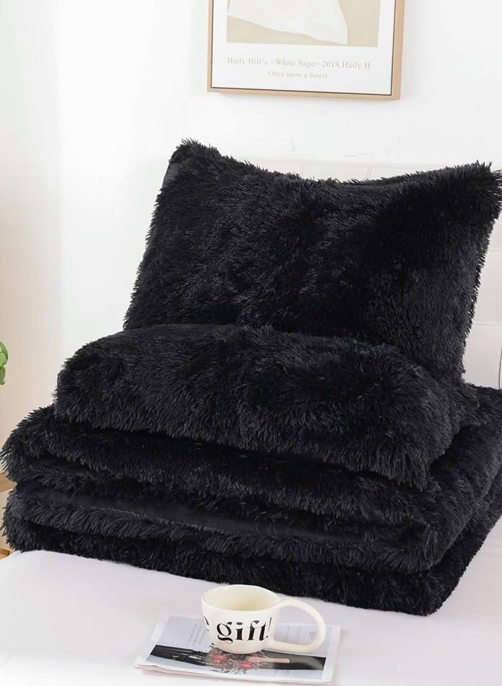 Comfy COMFY SOFT & FLUFFY FAUX FUR 6 PC COMFORTER SET KING SIZE BLACK ...