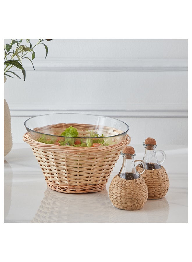Home Box Minimalist 3-Piece Glass Serving Bowl Set with Oil Bottle 28 ...