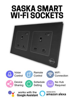 SASKA Saska Smart WiFi Wall Socket Glass Panel Outlet Remotely ...