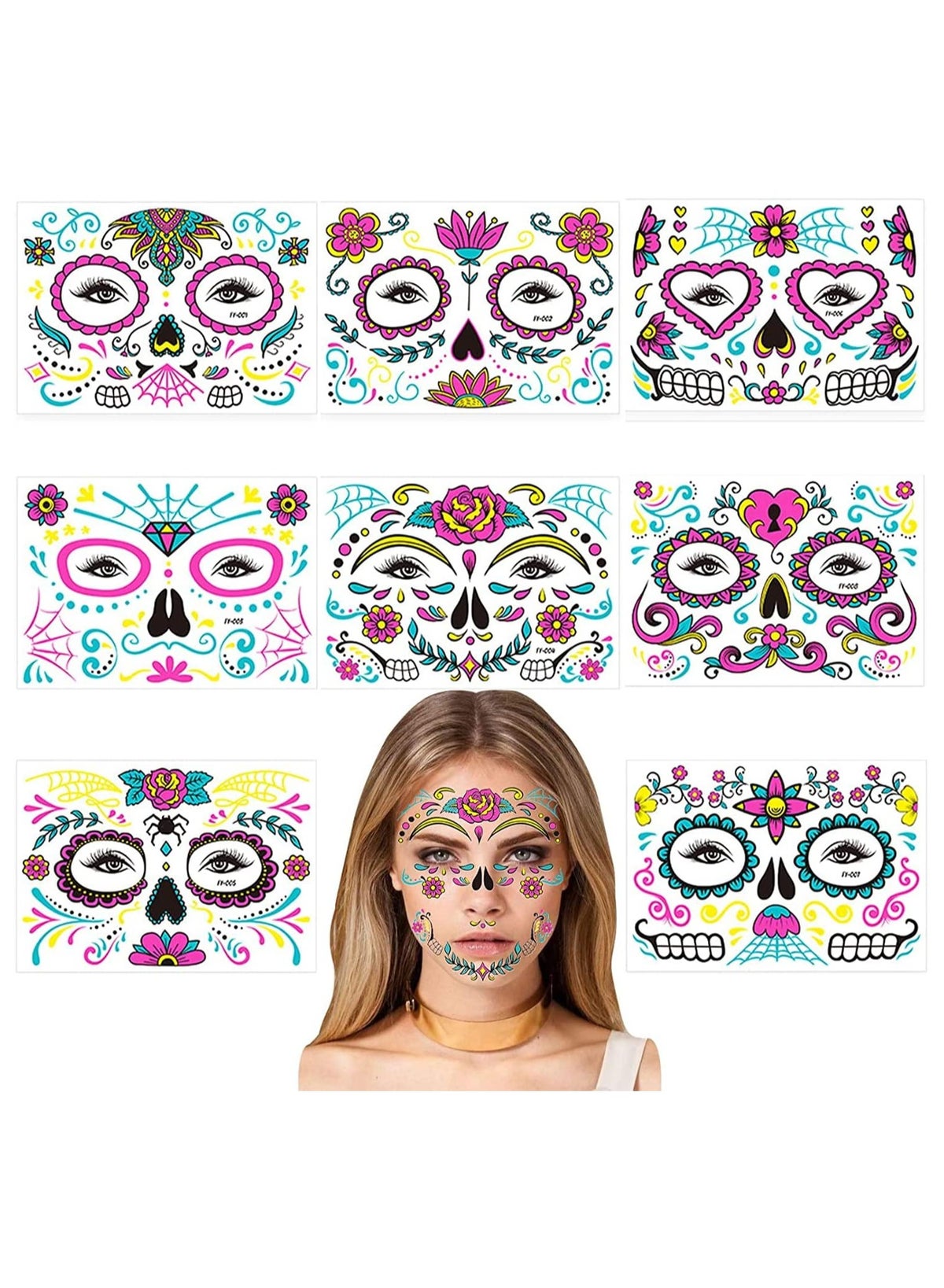 Excefore Temporary Face Tattoos Glow In The Dark Neon Temporary Makeup ...