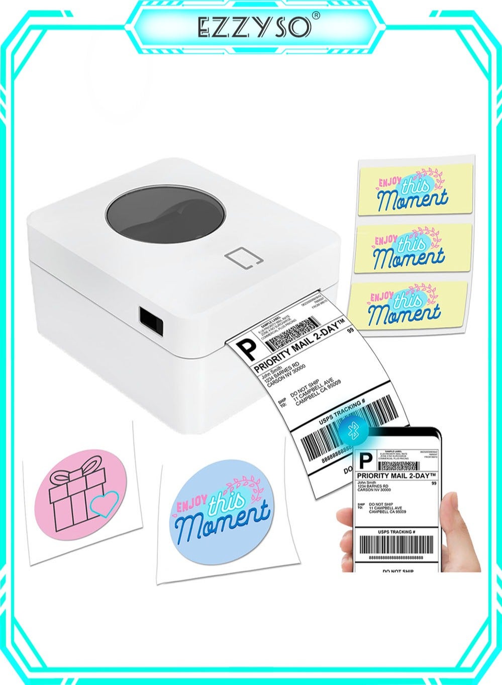EzzySo Thermal Label Printer with Paper Slot, USB Bluetooth Connection ...