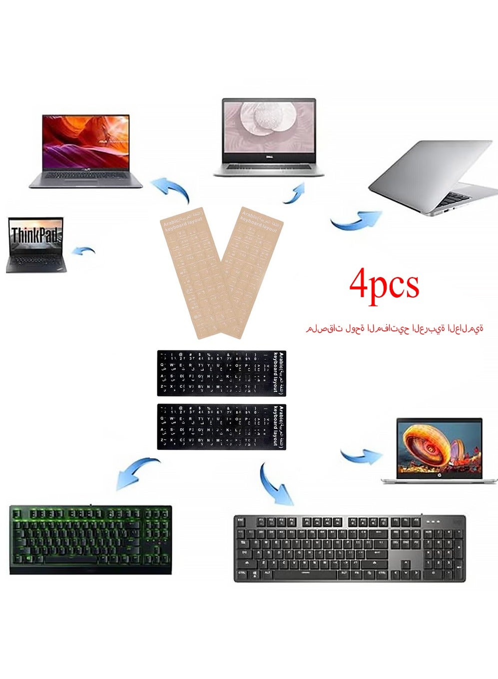 Generic 4 PcsArabic Replacement Keyboard Sticker With Big Letters ...