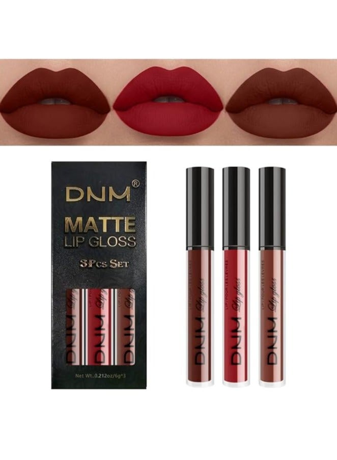 DNM 3Pcs Matte 24 hour Liquid Lipstick Sets Matte Dark Red Brown ...