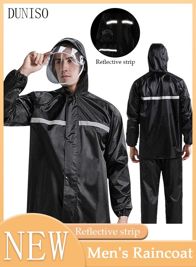 DUNISO Rain Suit Jacket and Trouser Suit Raincoat Hooded Rain Poncho ...