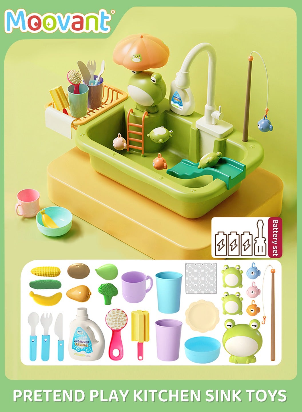 Moovant Pretend Play Kitchen Sink Toys with Running Water and Electric ...