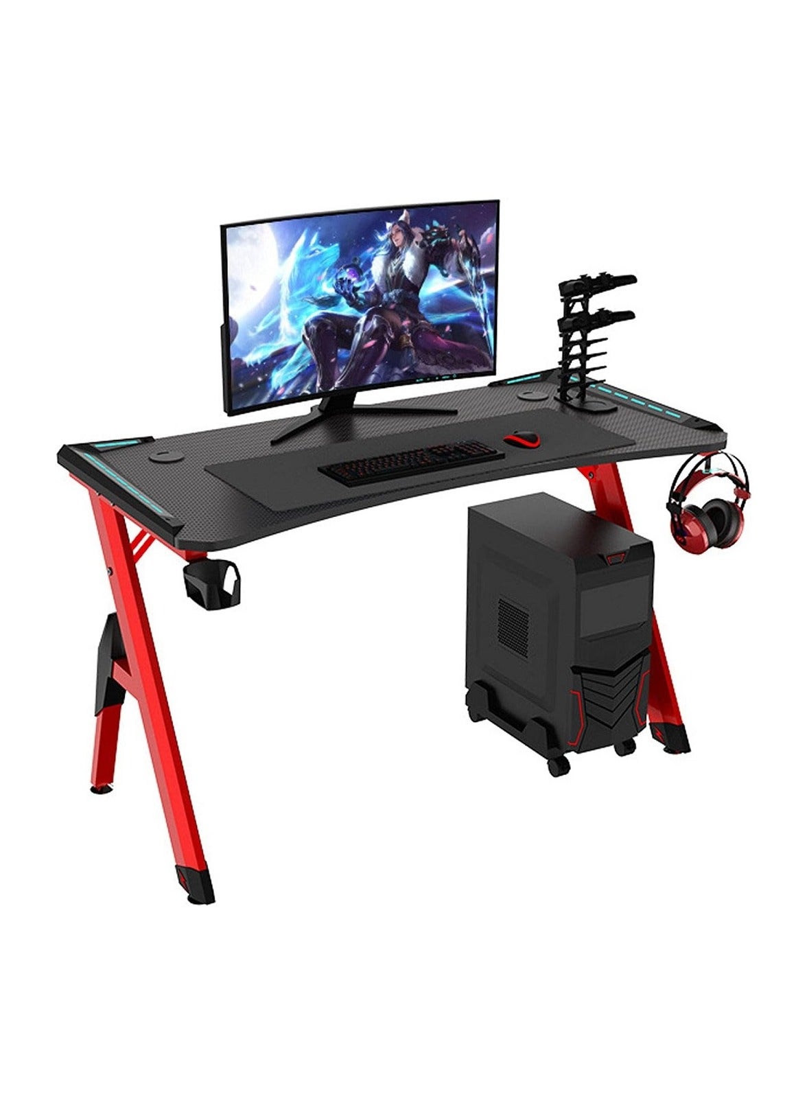 Organized Home Gaming Table with Carbon Fiber Computer Desk with LED ...