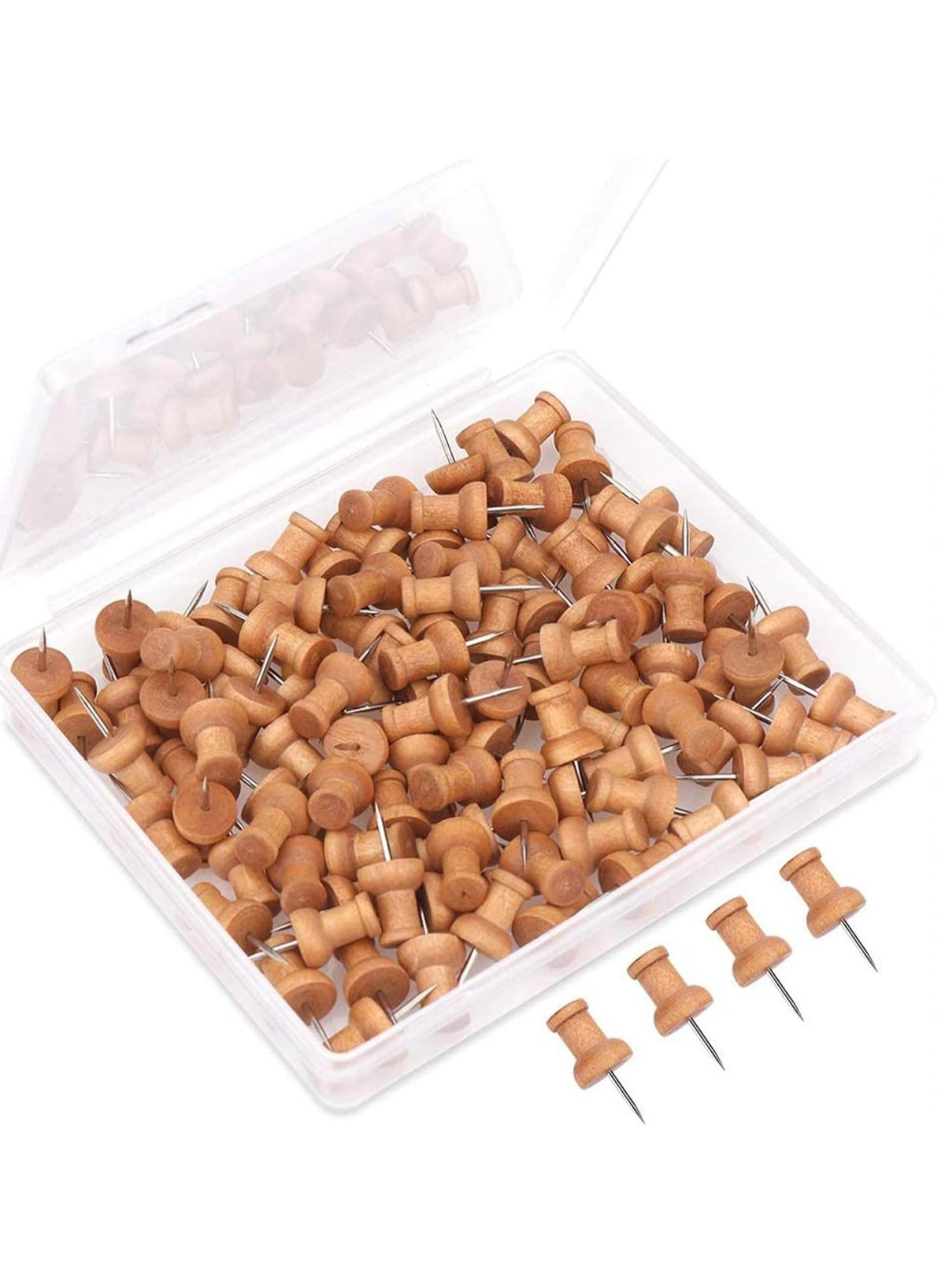 Bukela 100 PCS Wood Push Pins,Thumb Tacks Decorative Push Pins Bulletin ...
