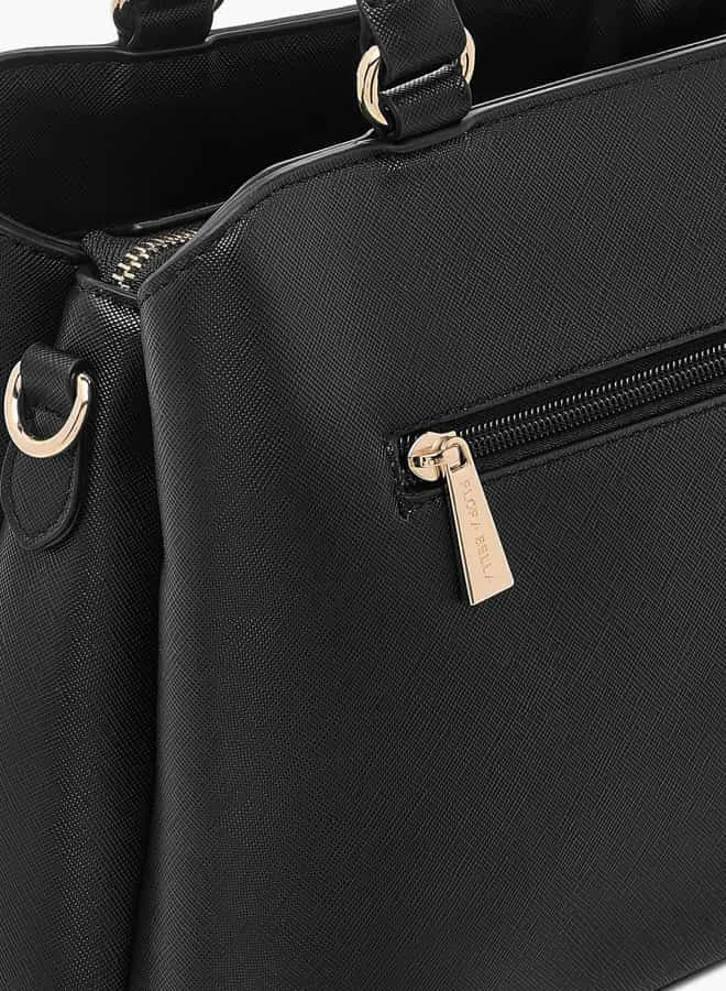 Flora Bella By Shoexpress Black Women Solid Tote Bag with Zip Closure and Detachable Strap for ...