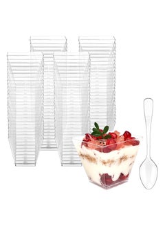 Generic 50 Pack 2 oz /60ml Mini Dessert Cups with Spoons, Square Clear ...