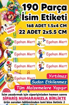 Msticker School Label Pen Notebook Label Super Mario Themed Custom Name ...