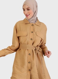 Refka by modanisa Belted Pocket Detail Button Down Coat UAE | Dubai ...