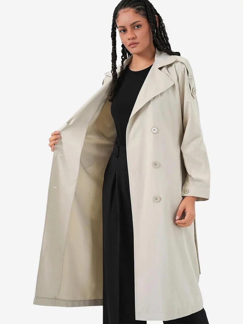 BIG DART Stone Natural BDART Long Double Breasted Trench Coat for Women ...