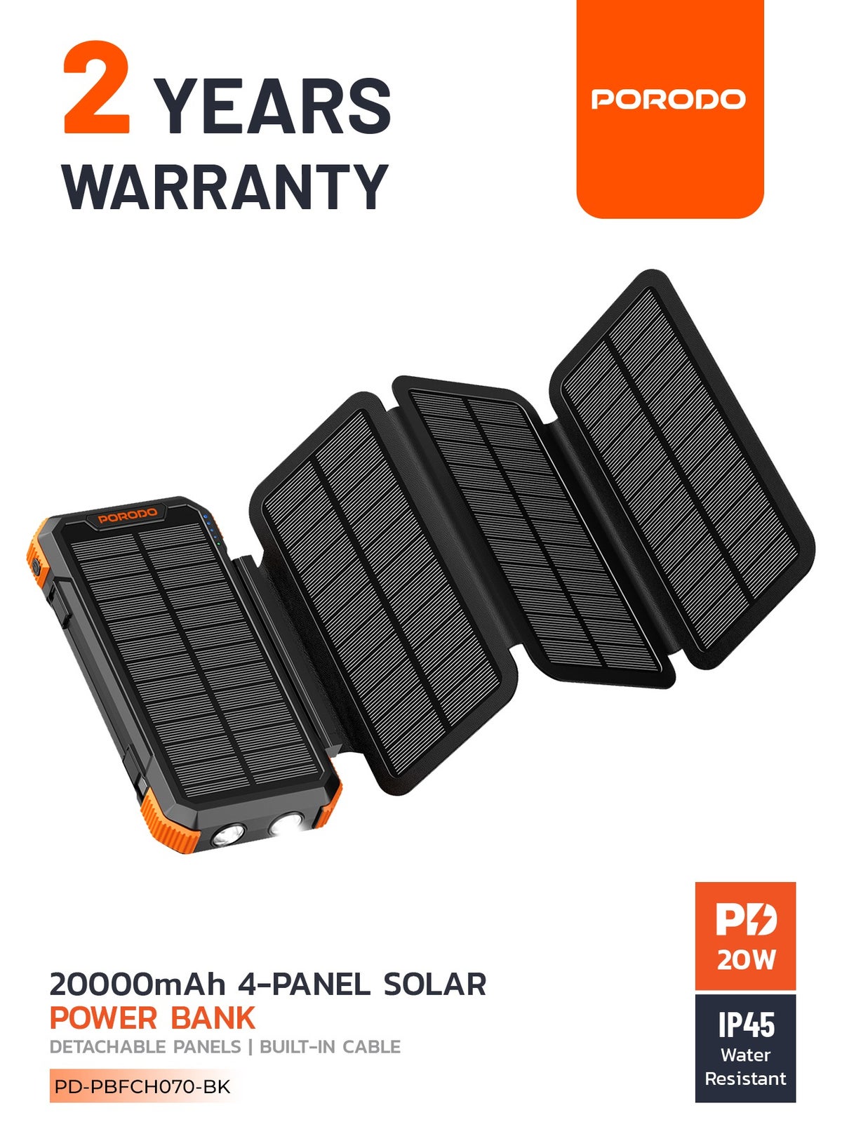 porodo 20000mAh 4-Panel Solar Power Bank PD 20W Fast Charger PowerBank ...