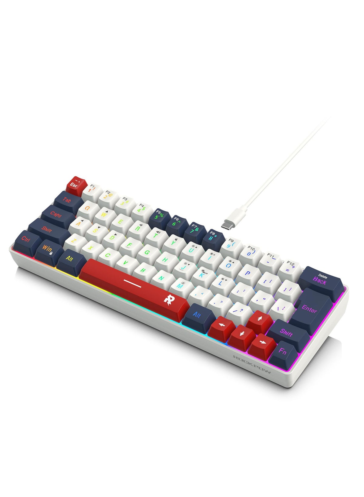 Rock Pow 60% Wired Gaming Keyboard, RGB Backlit Ultra-Compact Mini ...
