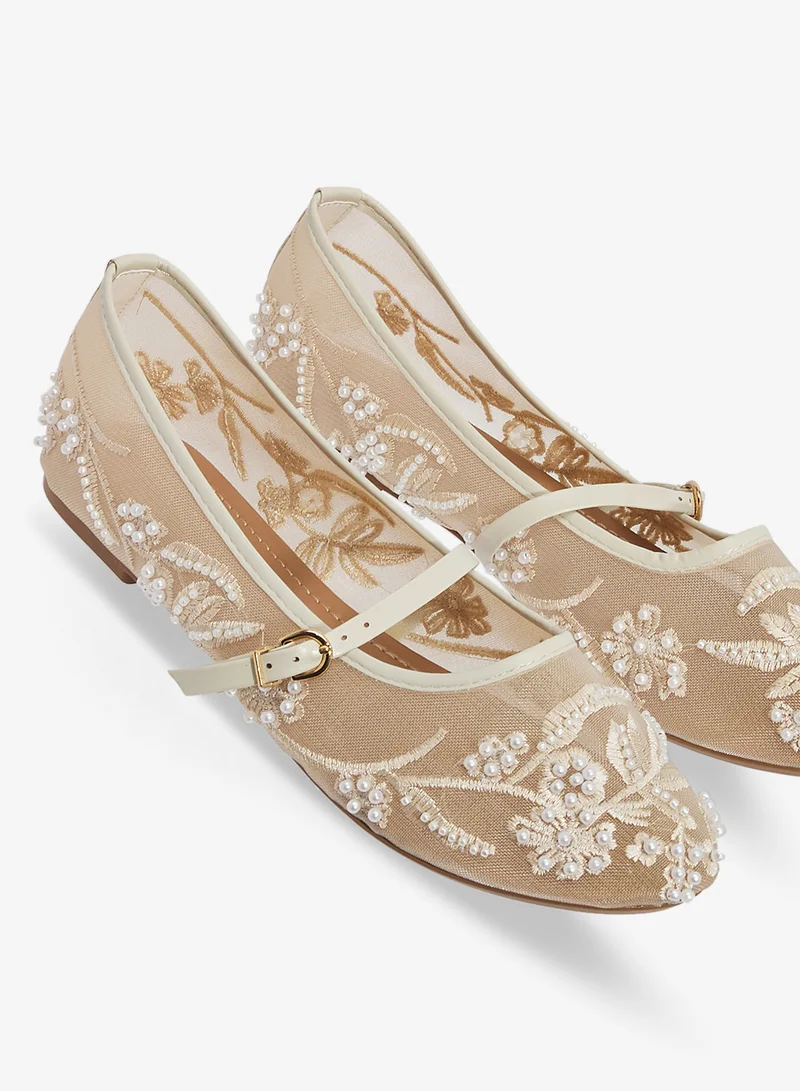 ELLA Mesh Ballet Flats With Detail Embroidery for Women | Best Price UAE