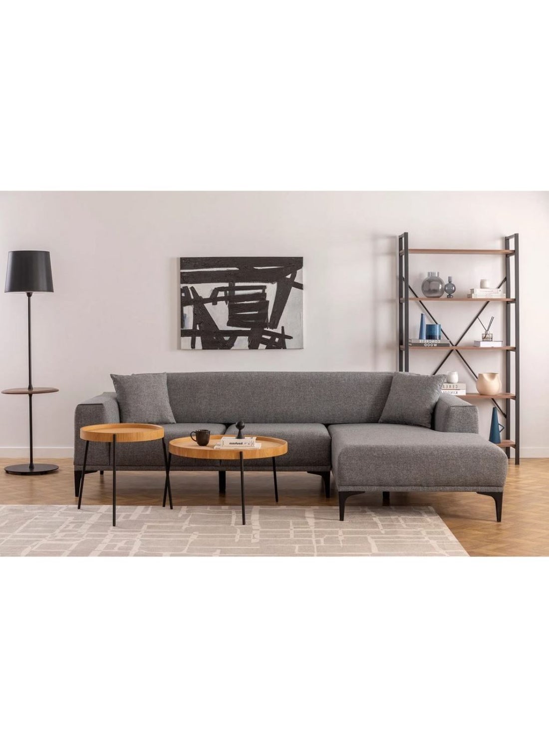 Homzmart Swedish Wood and Linen L-Shape Sofa - Grey | Best Price KSA ...