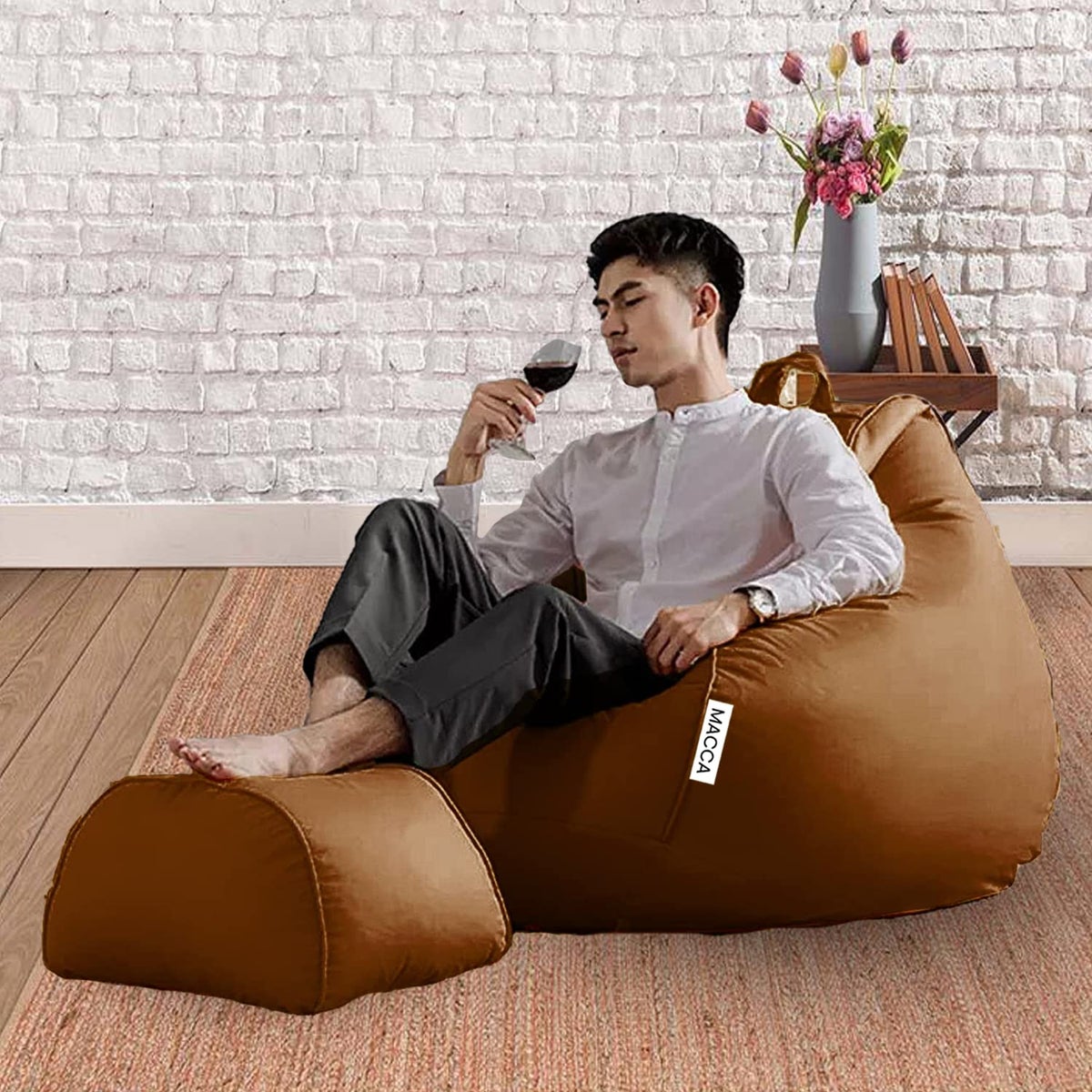 MACCA MACCAXXL Faux Leather Bean Bag with Stool Without Beans Tan ...