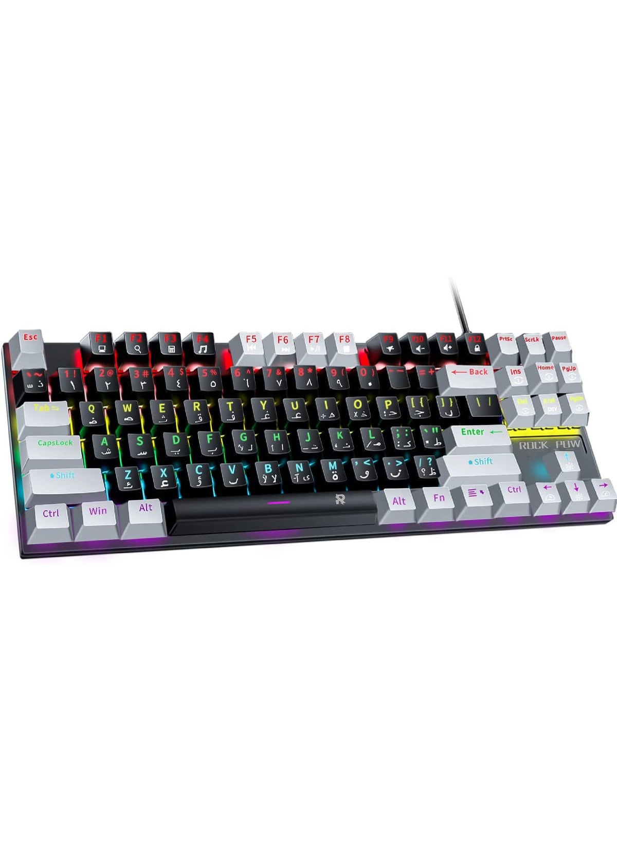 Rock Pow English Arabic Mechanical Gaming Keyboard with RGB LED Rainbow ...