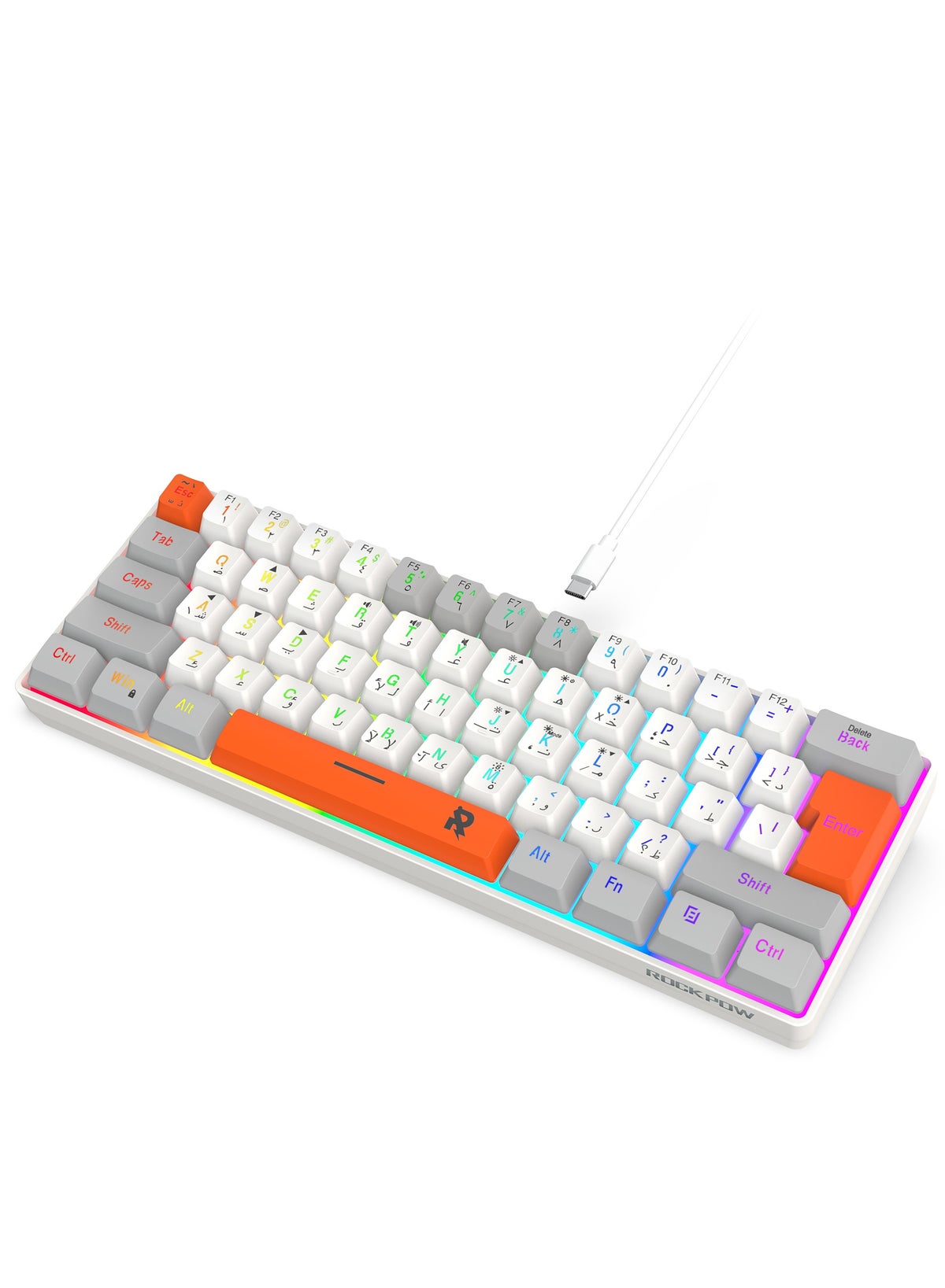 Rock Pow ROCK POW 60% Wired Gaming Keyboard,Arabic English 61Key RGB ...