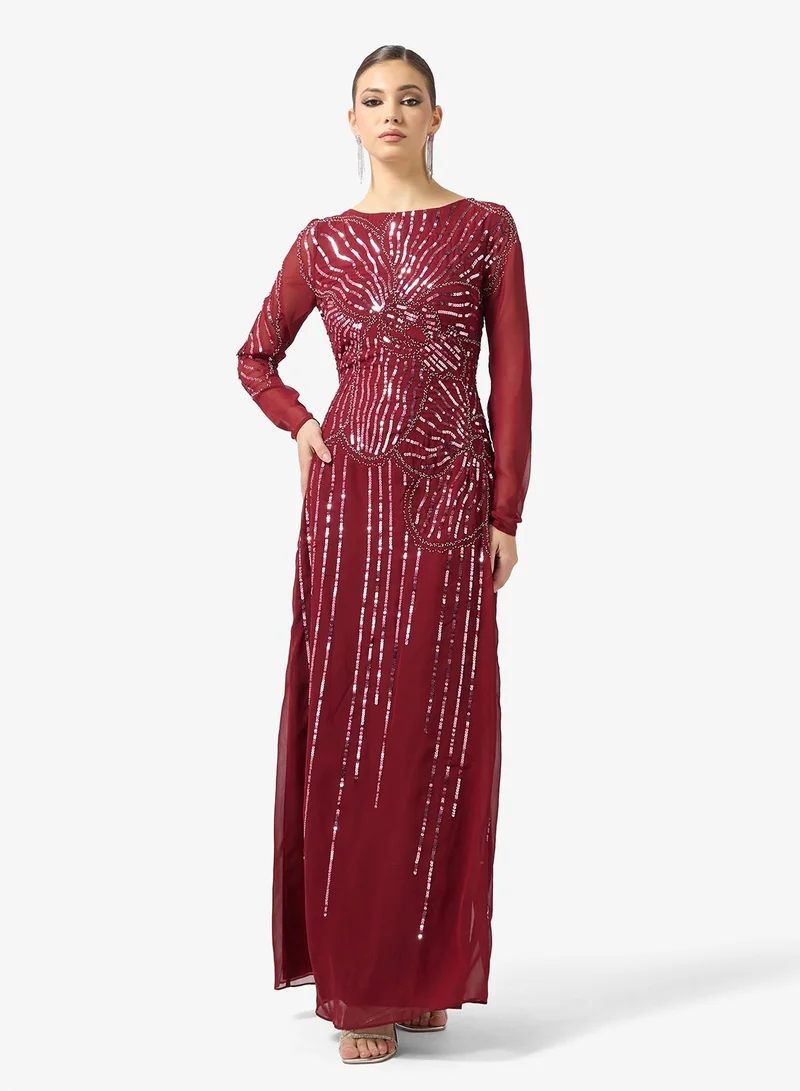 Frock and Frill Embellished crew neck maxi dress for Women | Best Price UAE