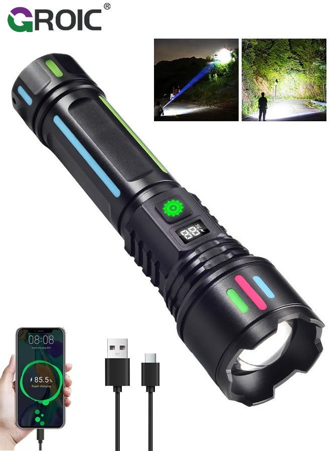 GROIC Flashlights Rechargeable High Lumens, 1800 mAH Super Bright ...
