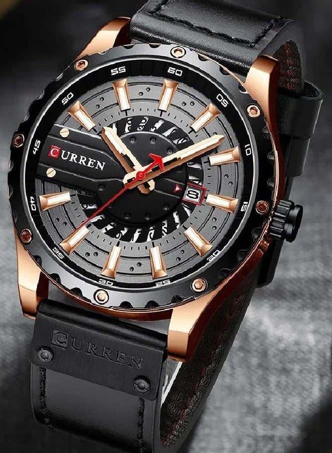 CURREN Men's Waterproof Geniune Leather Band with Calander Quartz Watch ...