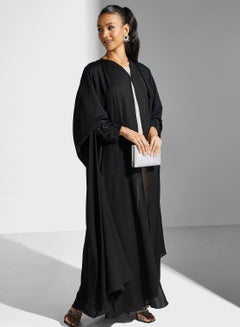 hayas closet Embellished Front Slit Black Abaya With Sheila UAE | Dubai ...