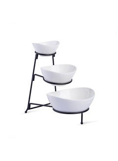 Pan Home 3-PieceToben Serving Bowl |white| Metal Stand| 29x18x27.5cm ...